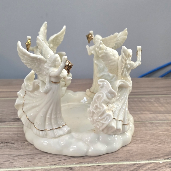 unknown | Holiday | White Porcelain Gold Trim Star Angel Pillar Candle ...